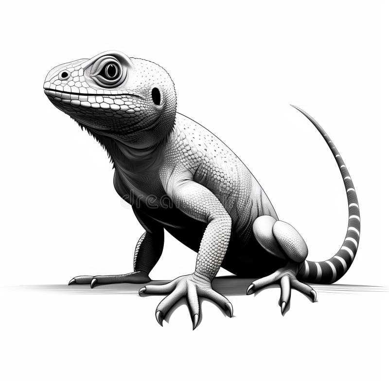 Realistic Black and White Lizard Drawing in Zbrush Style Stock ...