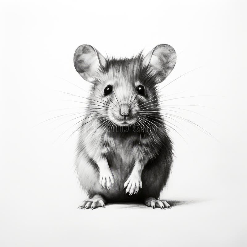 Realistic Black and White Mouse Drawing with Minimalist Strokes Stock ...