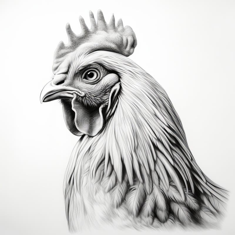 Realistic Black and White Rooster Drawing with Hyper-realistic Details ... Realistic Black and White Rooster Drawing with Hyper-realistic Details ...