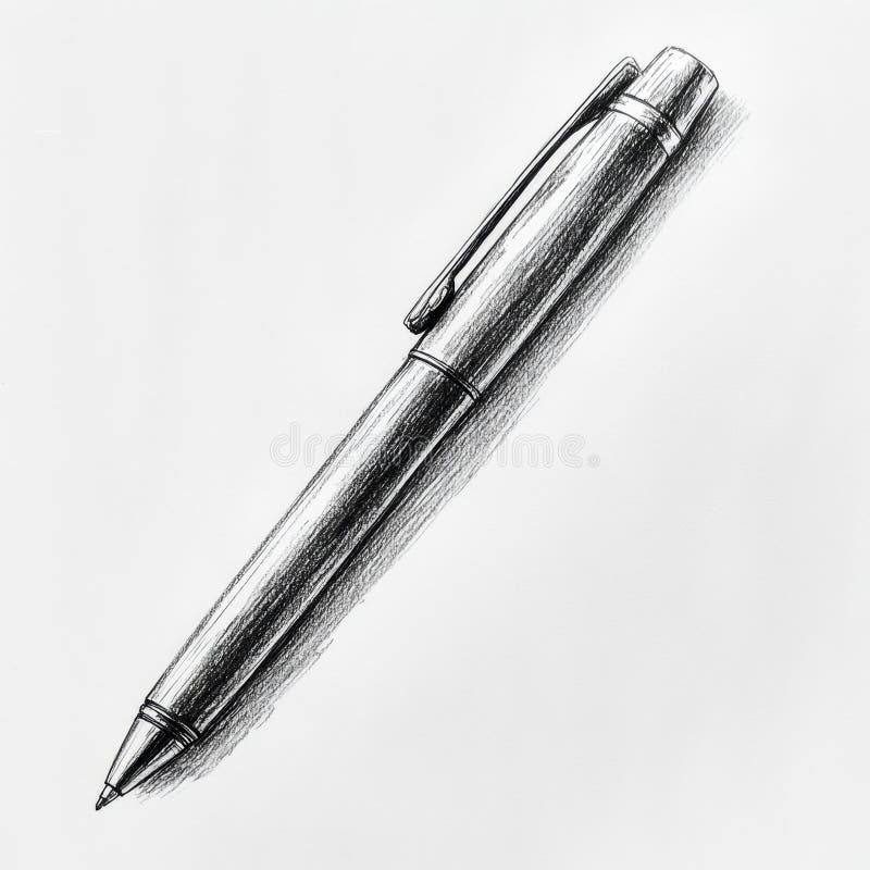 Realistic Black and White Sketch of a Silver Pen Stock Illustration ...