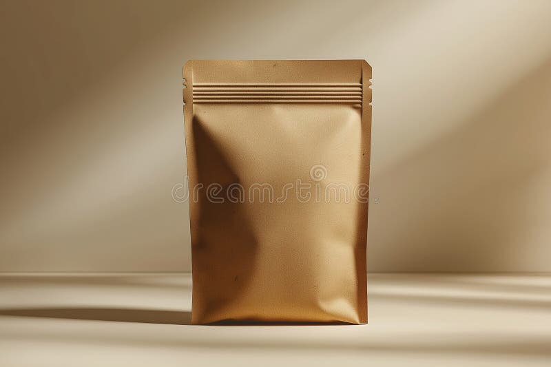 Blank Kraft Paper Pouch Packaging Mockup Standing on Table Stock ...