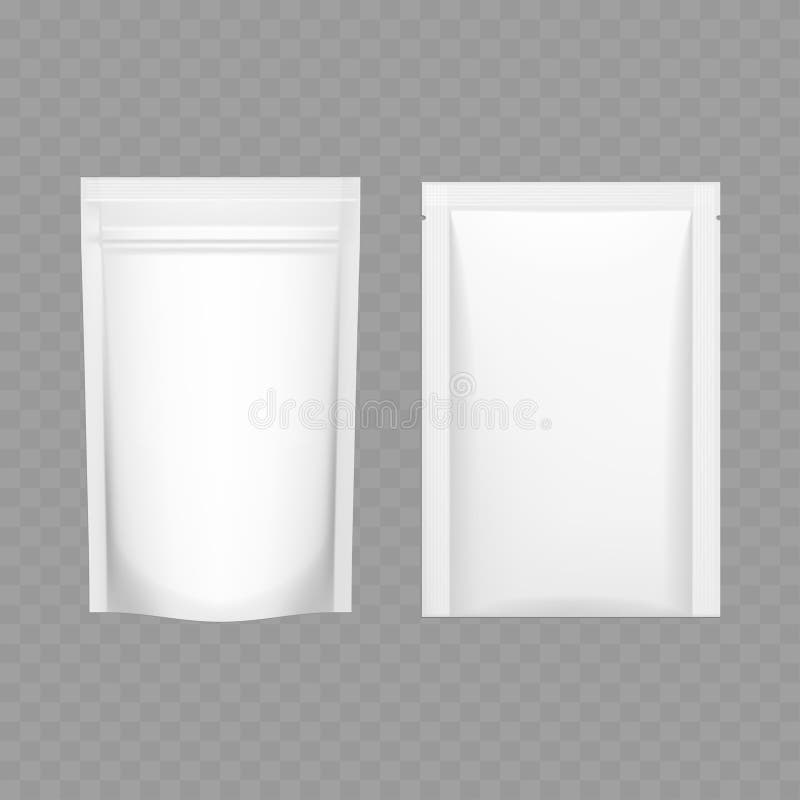 Realistic Blank Pouch and Sachet Packaging Mockup Set on Transparent ...