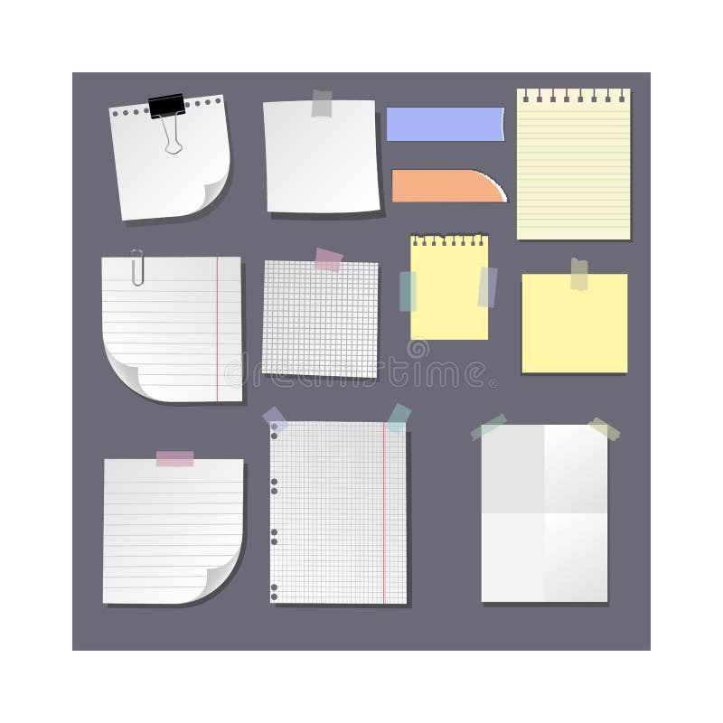 Realistic Blank Sticky Notes with Clip Binder and Adhesive Tape ...