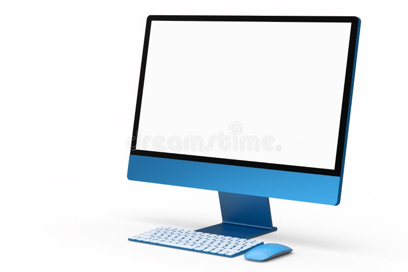 Realistic Blue Computer Screen Display with Keyboard and Mouse Isolated ...