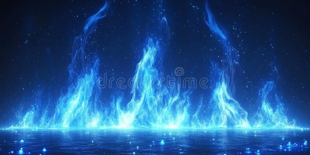 Realistic Blue Fire Flames Background, Vibrant 3D Render for Fantasy ...