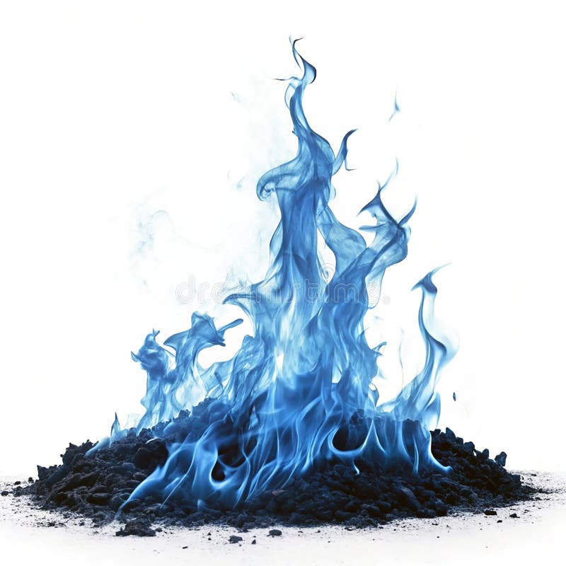 Realistic Blue Fire Isolated on White Background - AI-Generated ...