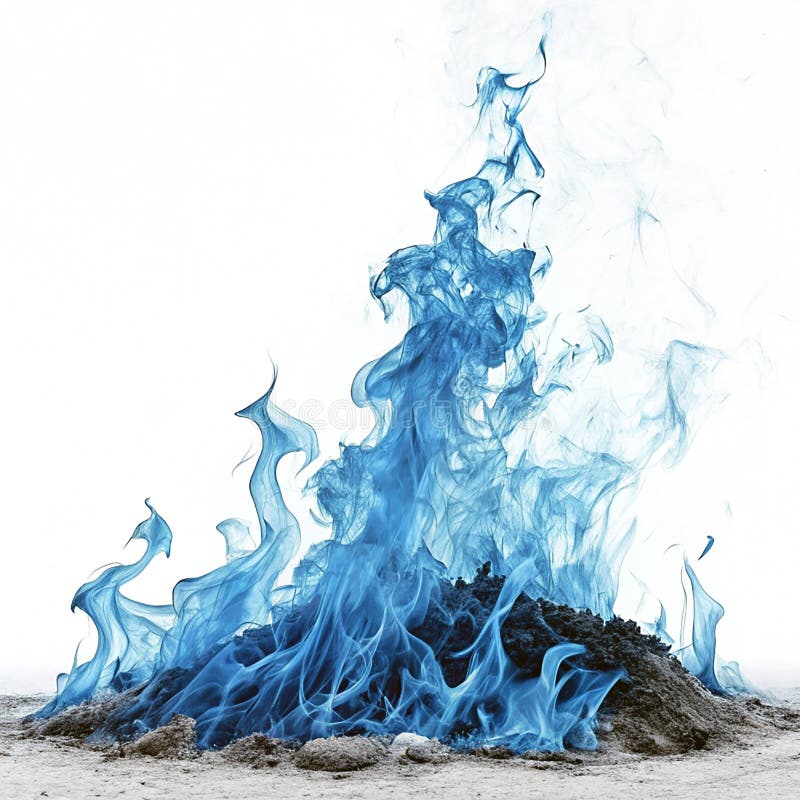 Realistic Blue Fire Isolated on White Background - AI-Generated ...