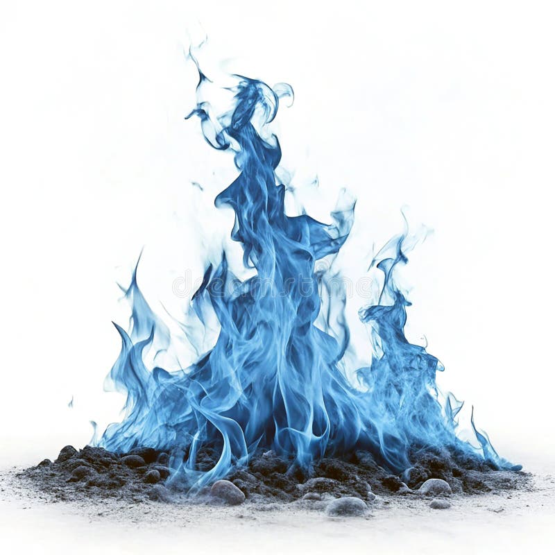 Realistic Blue Fire Isolated on White Background - AI-Generated ...