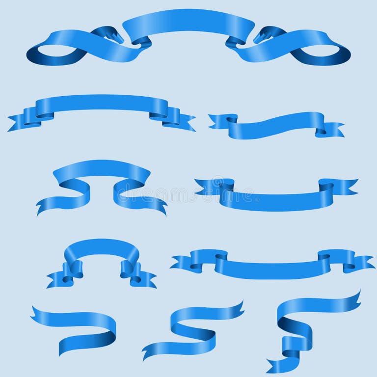 Realistic Blue Glossy Vector Ribbons. Stock Vector - Illustration of ...