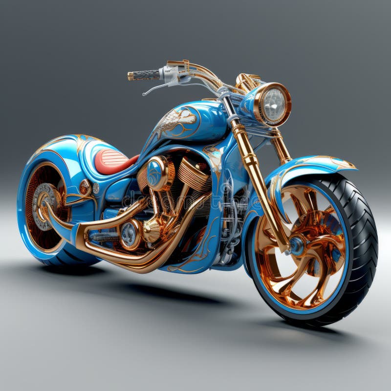 Realistic Blue and Gold Motorcycle with Fantasy Elements Stock Image ...