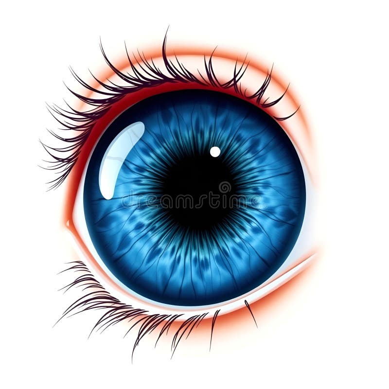 Realistic Blue Human Eye with Detailed Iris and Eyelashes on White ...