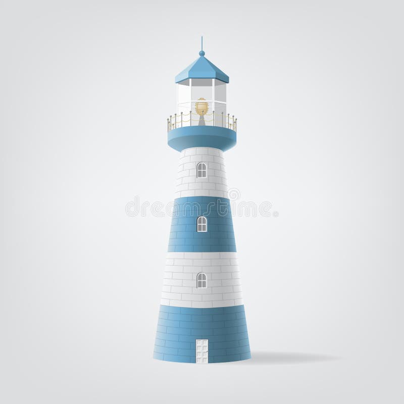 Realistic Blue Lighthouse Icon. Stock Vector - Illustration of beach ...