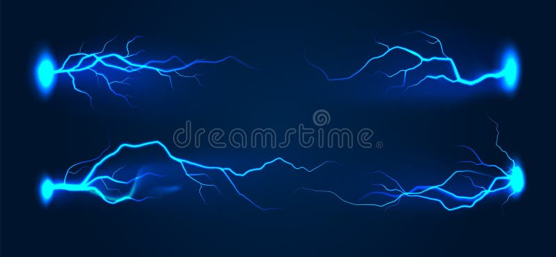 Realistic Blue Lightning. Thunder Storm Flash Horizontal Lightnings ...