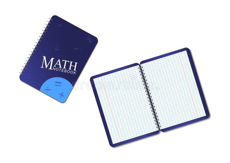 Realistic Blue Math Notebook Set Isolated on White Background Stock ...