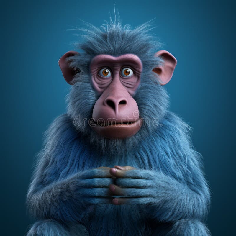 Realistic Blue Monkey: a Playful and Expressive Baboon Character Stock ...