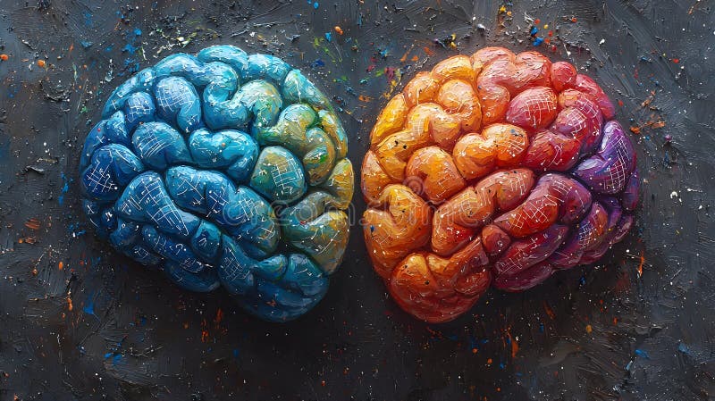 Realistic Blue and Orange Split Brain Model on Dark Background Stock ...