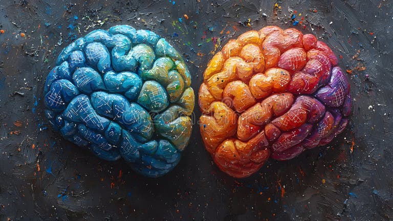 Realistic Blue and Orange Split Brain Model on Dark Background Stock ...