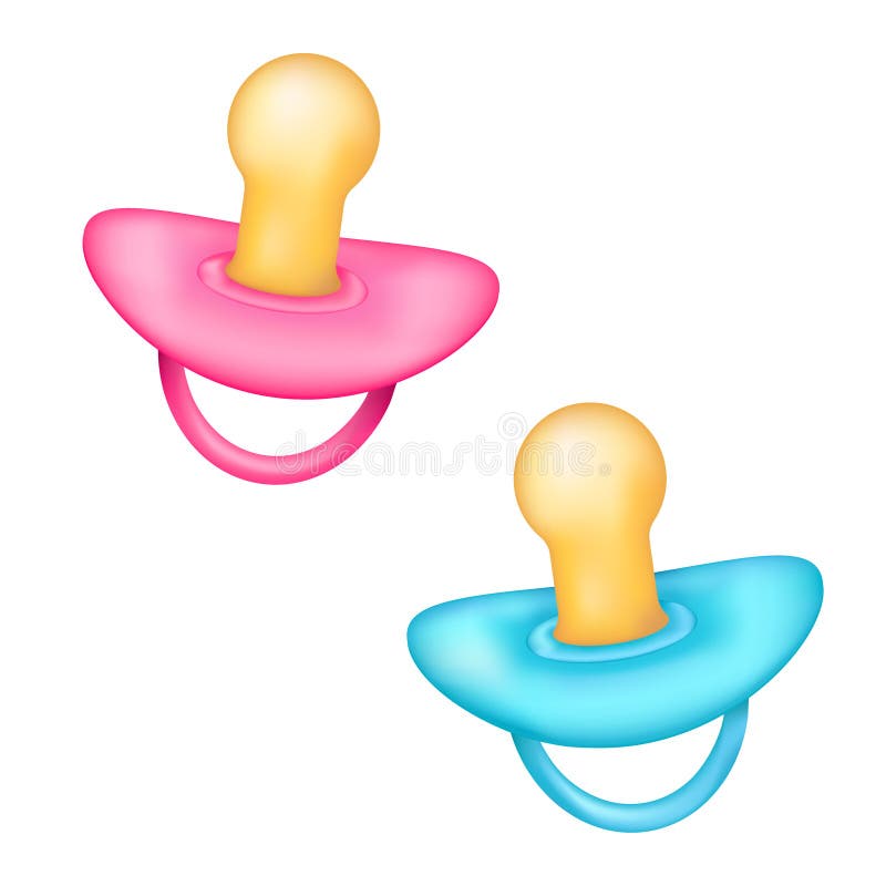 Realistic Blue and Pink Baby Pacifiers on the White Background. Stock ...