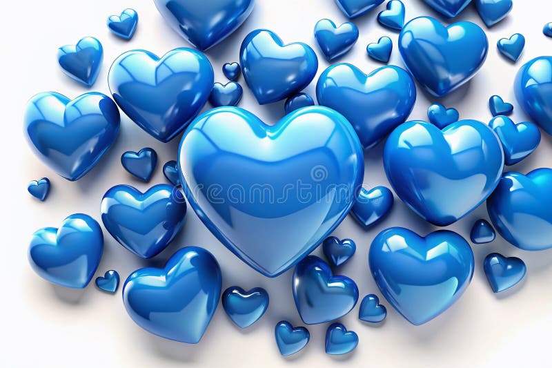 Realistic Blue Plastic Hearts Vector Set: 3D Design Elements for Love ...