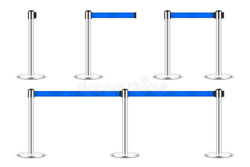 Realistic Blue Retractable Belt Stanchion. Crowd Control Barrier Posts ...
