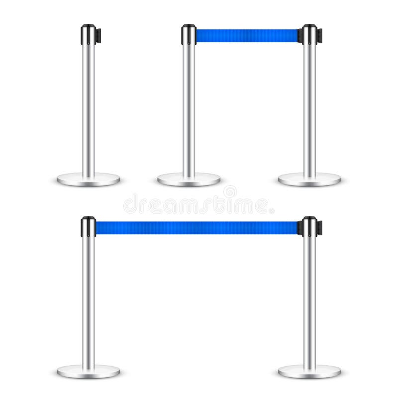 Realistic Blue Retractable Belt Stanchion. Crowd Control Barrier Posts ...