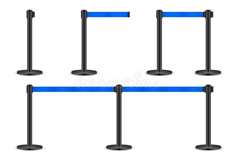 Realistic Blue Retractable Belt Stanchion. Crowd Control Barrier Posts ...