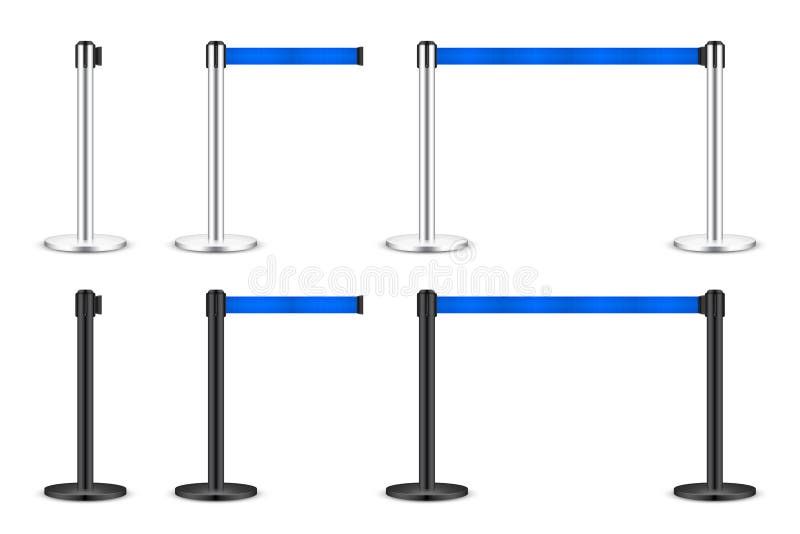 Realistic Blue Retractable Belt Stanchion. Crowd Control Barrier Posts ...