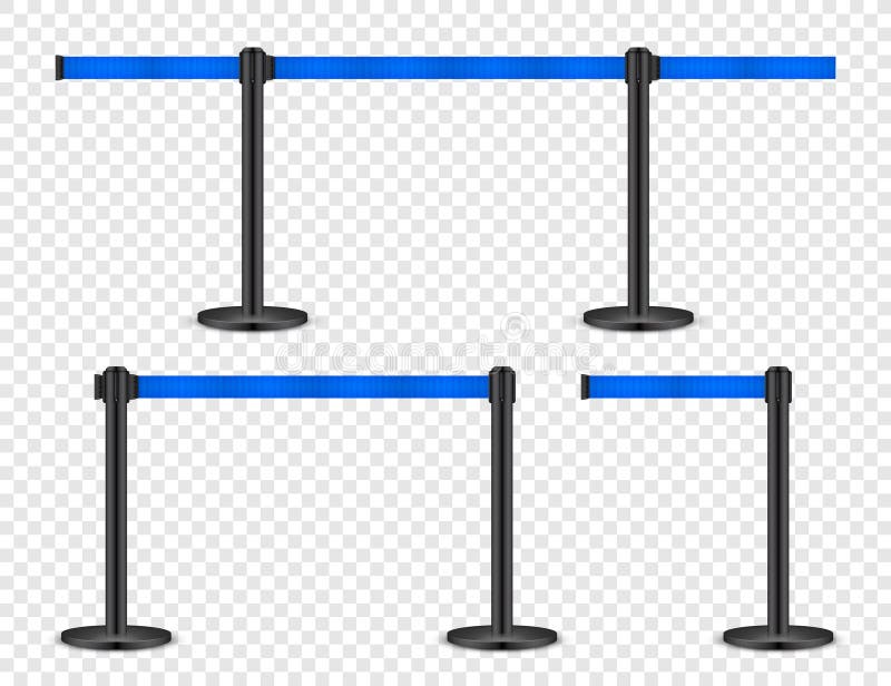 Realistic Blue Retractable Belt Stanchion. Crowd Control Barrier Posts ...