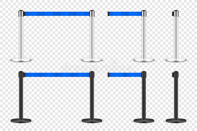 Realistic Blue Retractable Belt Stanchion. Crowd Control Barrier Posts ...