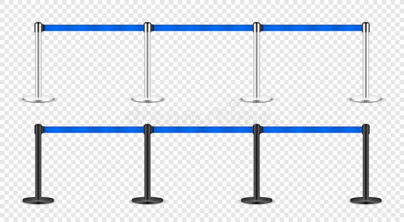 Realistic Blue Retractable Belt Stanchion. Crowd Control Barrier Posts ...