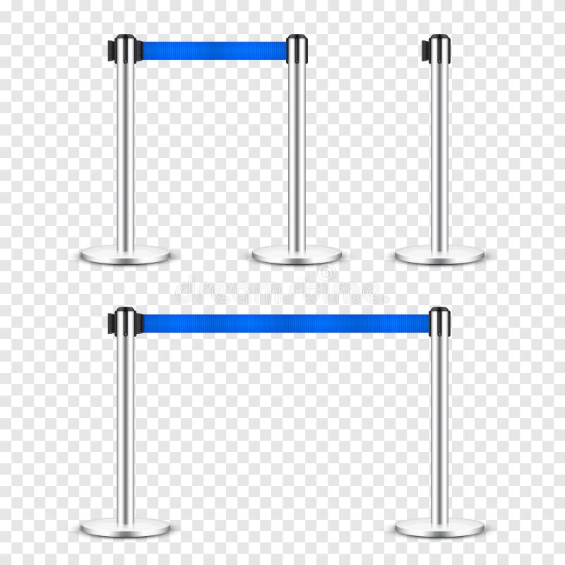 Realistic Blue Retractable Belt Stanchion. Crowd Control Barrier Posts ...