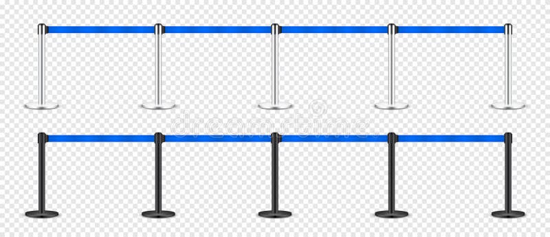Realistic Blue Retractable Belt Stanchion. Crowd Control Barrier Posts ...