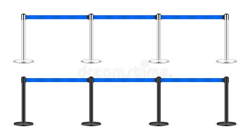 Realistic Blue Retractable Belt Stanchion. Crowd Control Barrier Posts ...