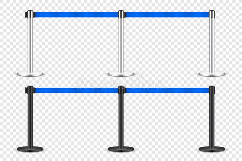 Realistic Blue Retractable Belt Stanchion. Crowd Control Barrier Posts ...