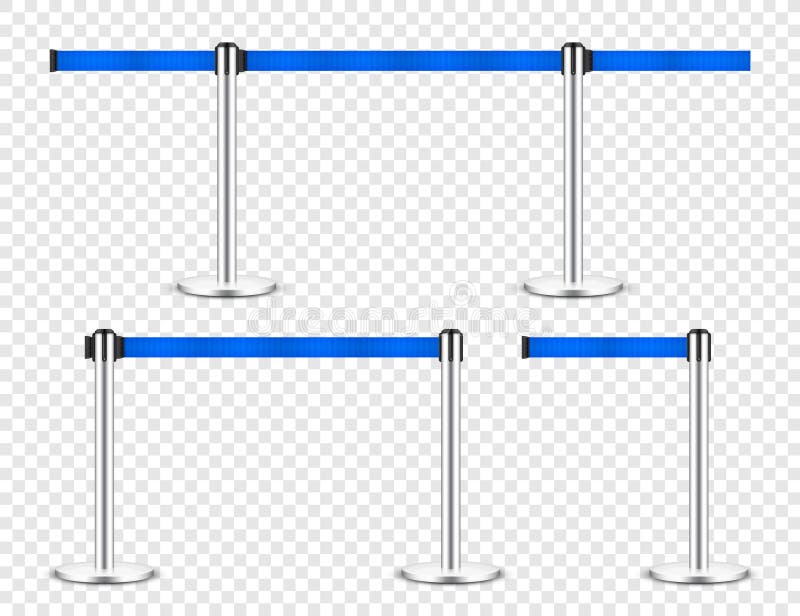 Realistic Blue Retractable Belt Stanchion. Crowd Control Barrier Posts ...