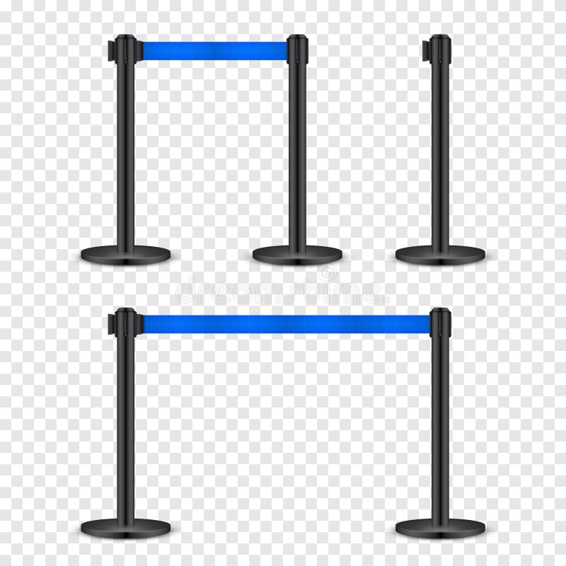 Realistic Blue Retractable Belt Stanchion. Crowd Control Barrier Posts ...