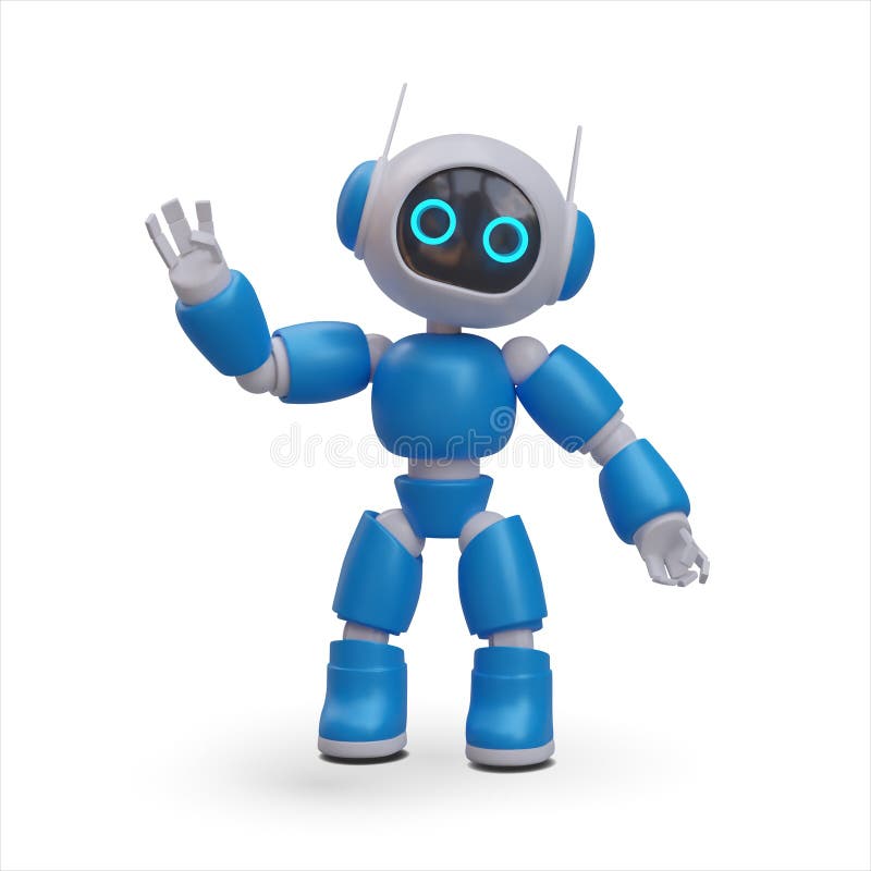 Realistic Blue Robot Waving in Friendly Manner. Artificial Intelligence ...