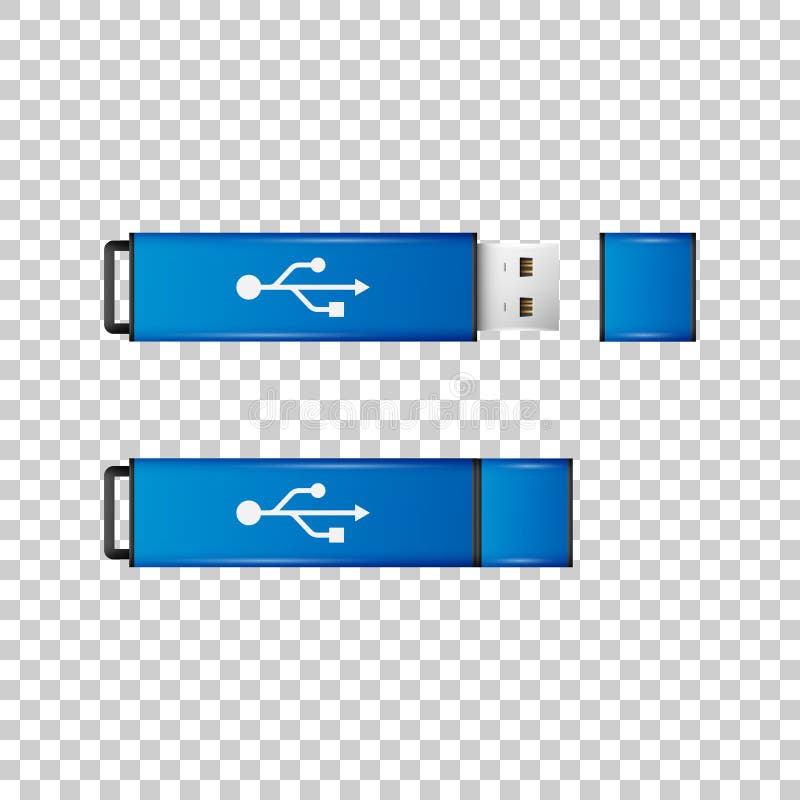 Realistic Blue USB Flash Drive Isolated Object on Transparent ...