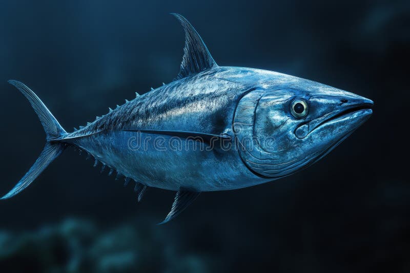 Realistic Bluefin Tuna Swimming in Deep Ocean Waters Stock Illustration ...