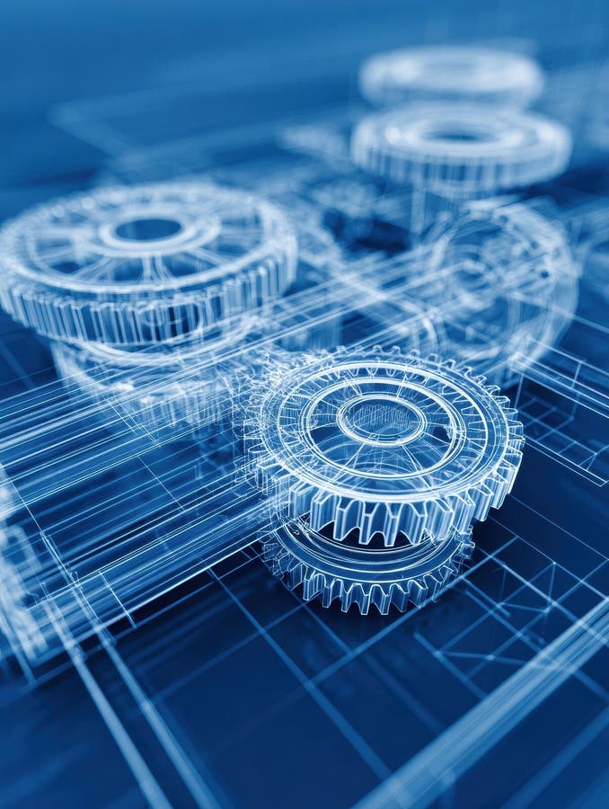 Realistic Blueprint of Interconnected Gears Illustrating Mechanical ...