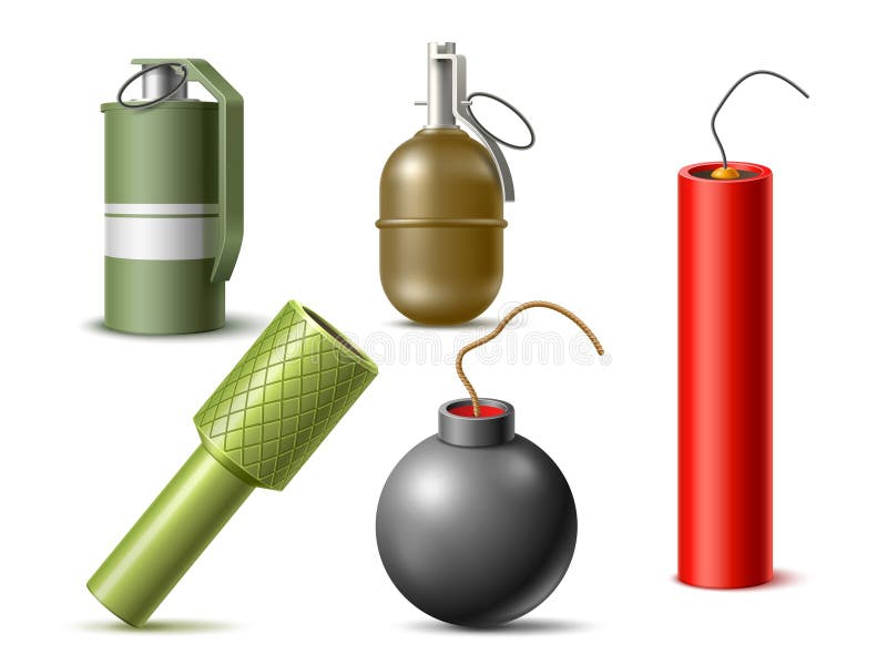 Realistic Bombs. Different Explosives Types, Hand Grenades with Check ...