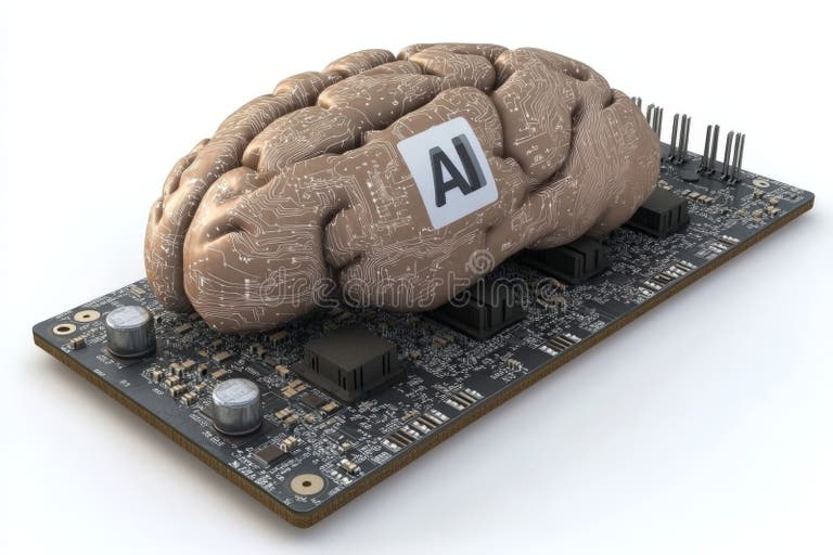 Realistic Brain Model Embedded AI Chip on Circuit Board Illustrating ...