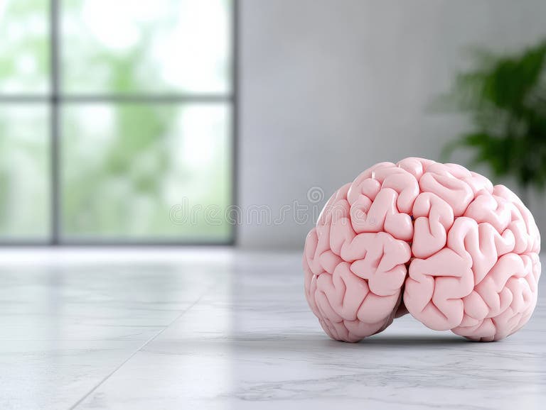 Realistic Brain Model on Marble Floor, Symbolizing Intelligence and ...