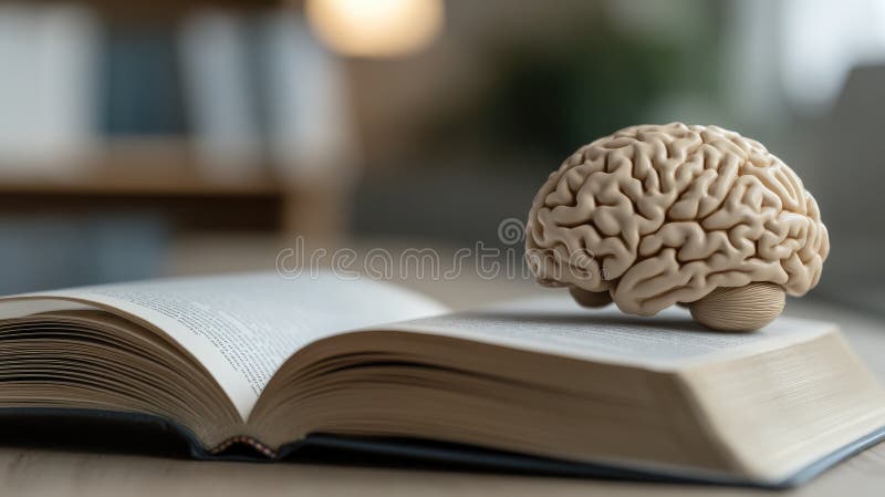 A Realistic Brain Model is Placed on an Open Book in a Warm Study ...