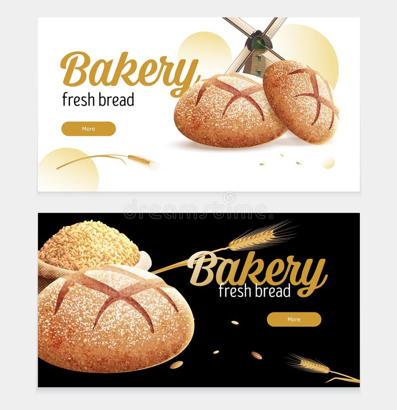 Bread Bakery Horizontal Banners Stock Vector - Illustration of grow ...