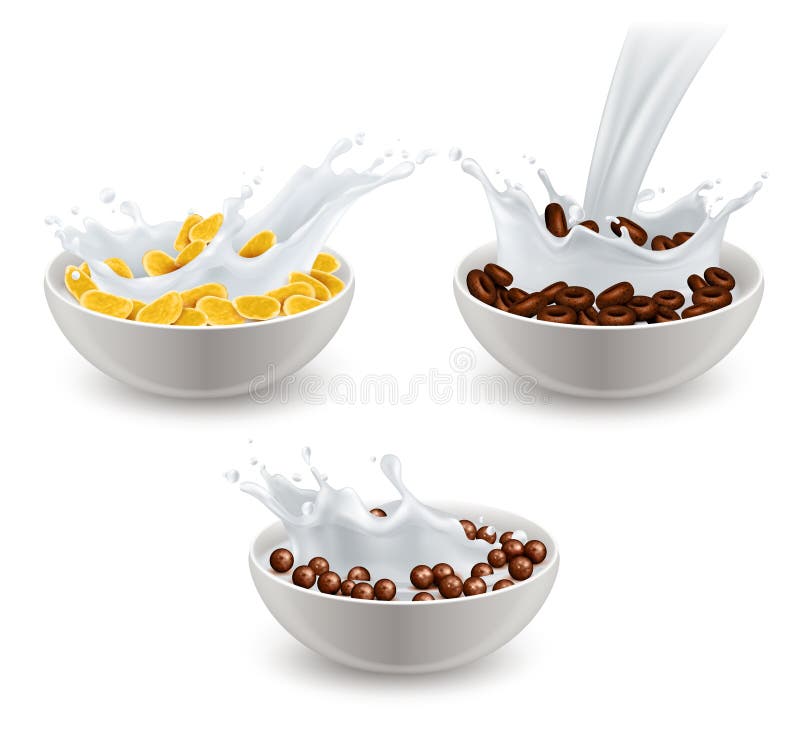 Realistic Breakfast Cereals Milk Set Stock Vector - Illustration of ...
