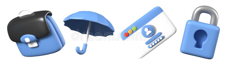 Realistic Briefcase, Umbrella, User Account Page, Lock. Vector ...