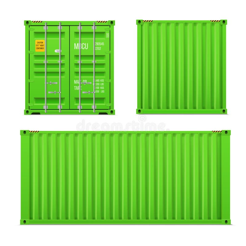 Realistic Bright Green Cargo Container Set. the Concept of ...