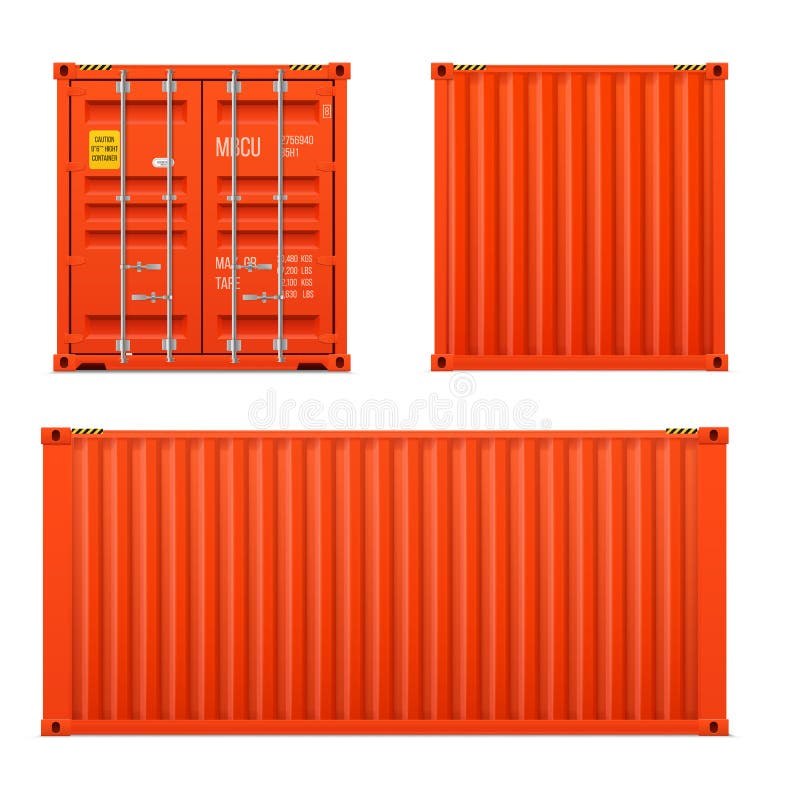 Realistic Bright Red Cargo Container Set. the Concept of Transportation ...
