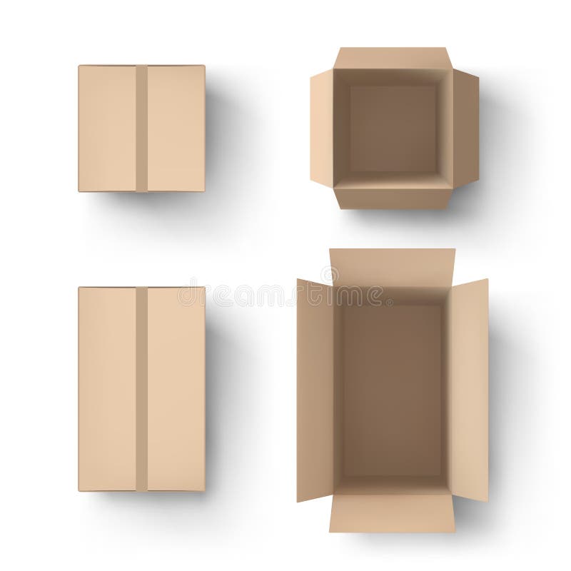 Realistic Brown Box. Open and Close Parcel, Cardboard Packaging and ...
